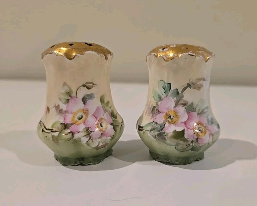 Antique Victorian Floral Porcelain Gold Gilt Salt and Pepper Shakers - Etsy