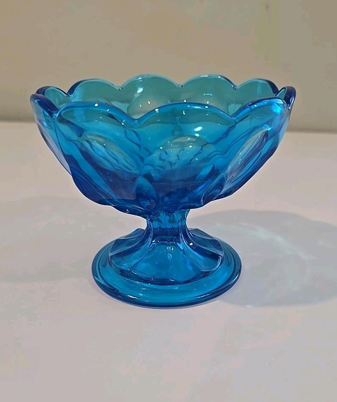 Vintage MCM Bright Blue Glass Anchor Hocking Fairfield Compote Dish ...