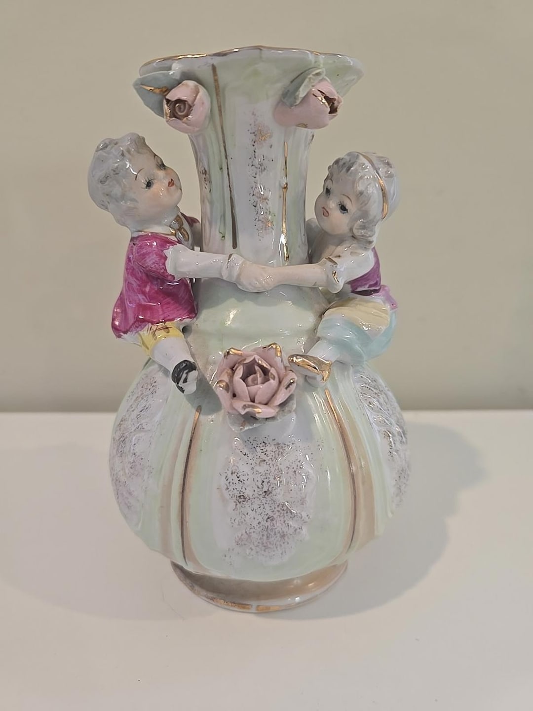 Vintage Shafford Midcentury Porcelain Vase With Victorian Boy & Girl 7 ...