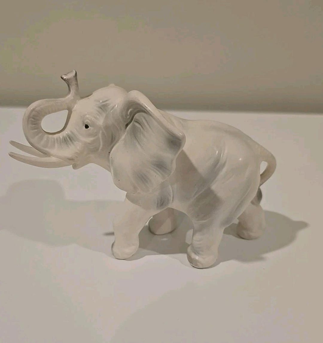 Vintage Lefton White Elephant Trunk up 709 - Etsy