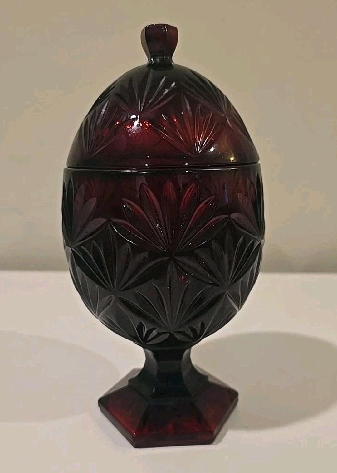 Luminarc Durand Cristal D'arques Ruby Red Glass Egg Shaped Candy Dish ...