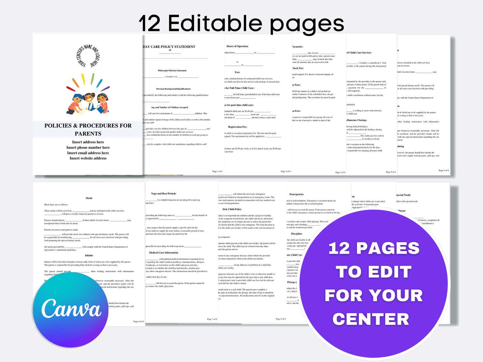 Complete Daycare Parent Handbook/ Childcare Printable Policies - Etsy