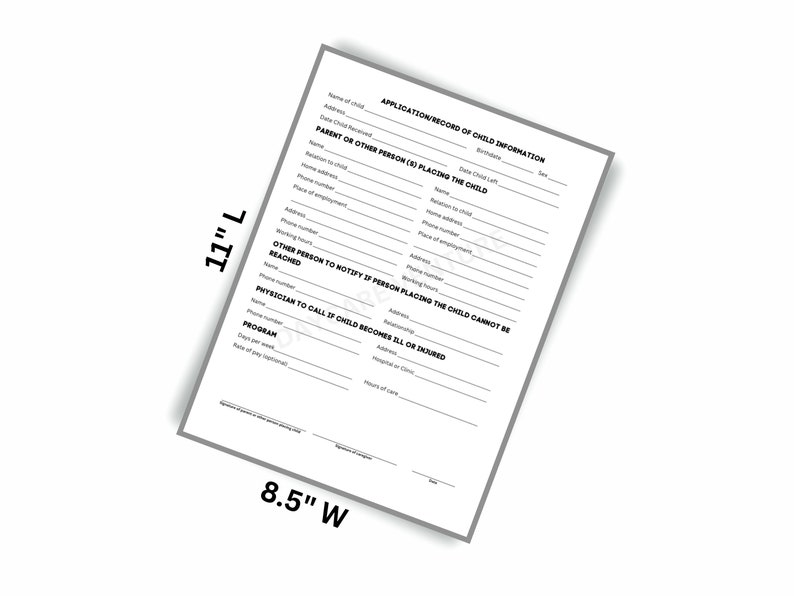 DAYCARE ENROLLMENT FORMS/ Childcare Center Printable Daycare Contract ...