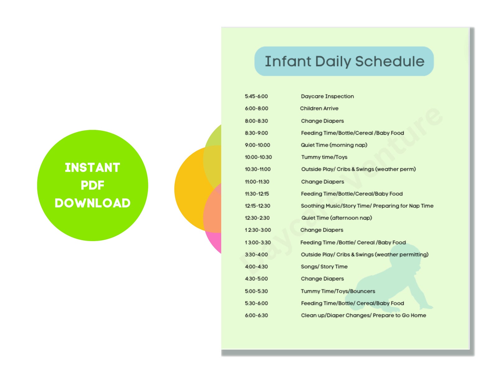 DAYCARE DAILY Schedules/childcare Center Printable Daycare Forms/infant ...