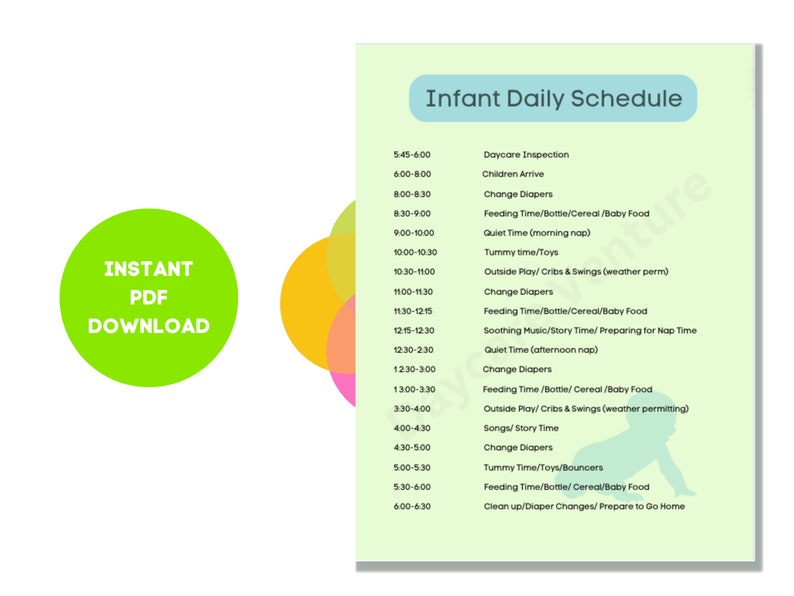 DAYCARE DAILY Schedules/childcare Center Printable Daycare Forms/infant ...