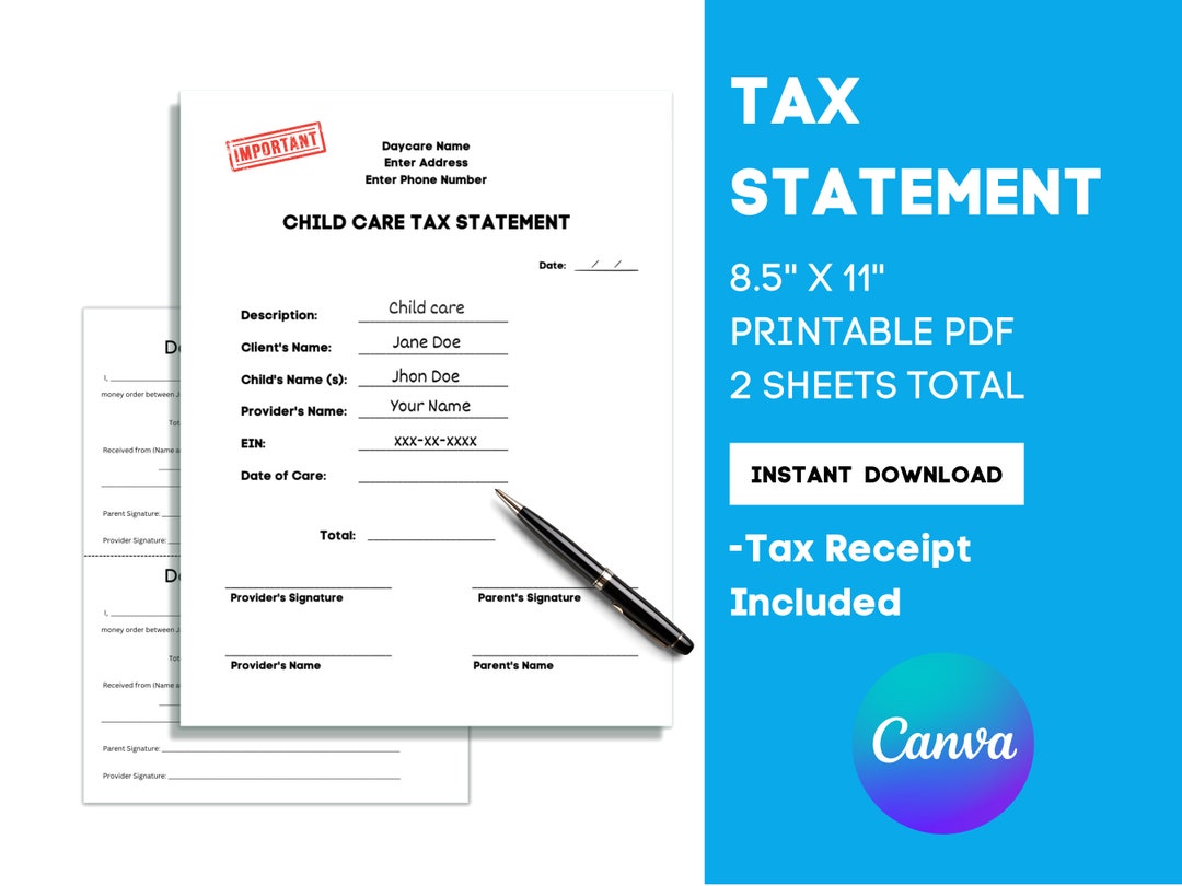 TAX STATEMENT for Childcare, Daycare, Tuition, Preschools and in Home ...