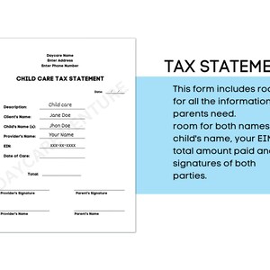 TAX STATEMENT for Childcare, Daycare, Tuition, Preschools and in Home ...