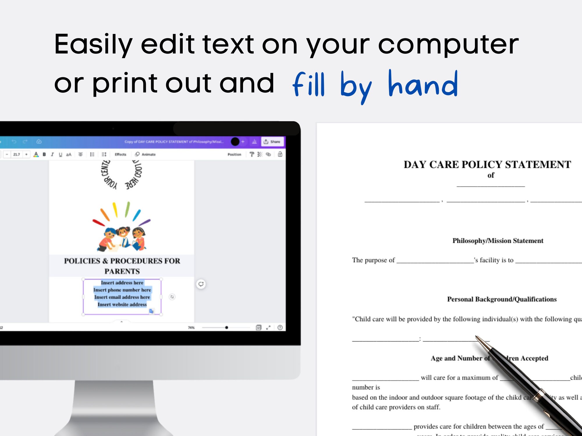 Complete Daycare Parent Handbook/ Childcare Printable Policies and ...