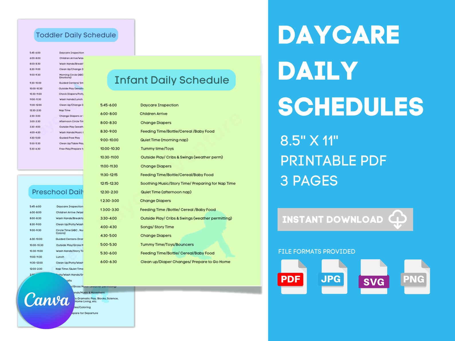 DAYCARE DAILY Schedules/childcare Center Printable Daycare Forms/infant ...