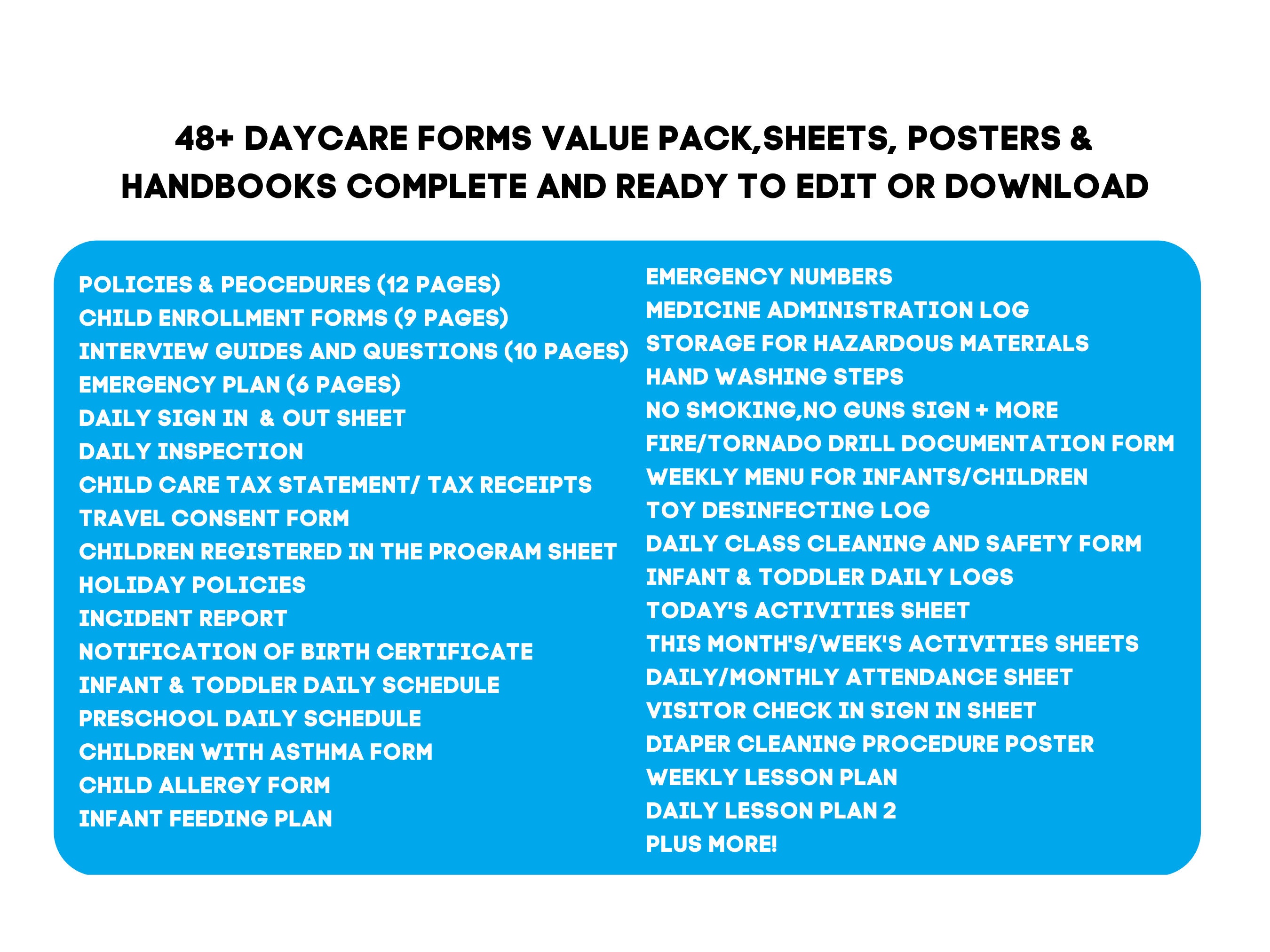 Daycare Forms Complete Package , Daycare Forms, Daycare Handbook ...