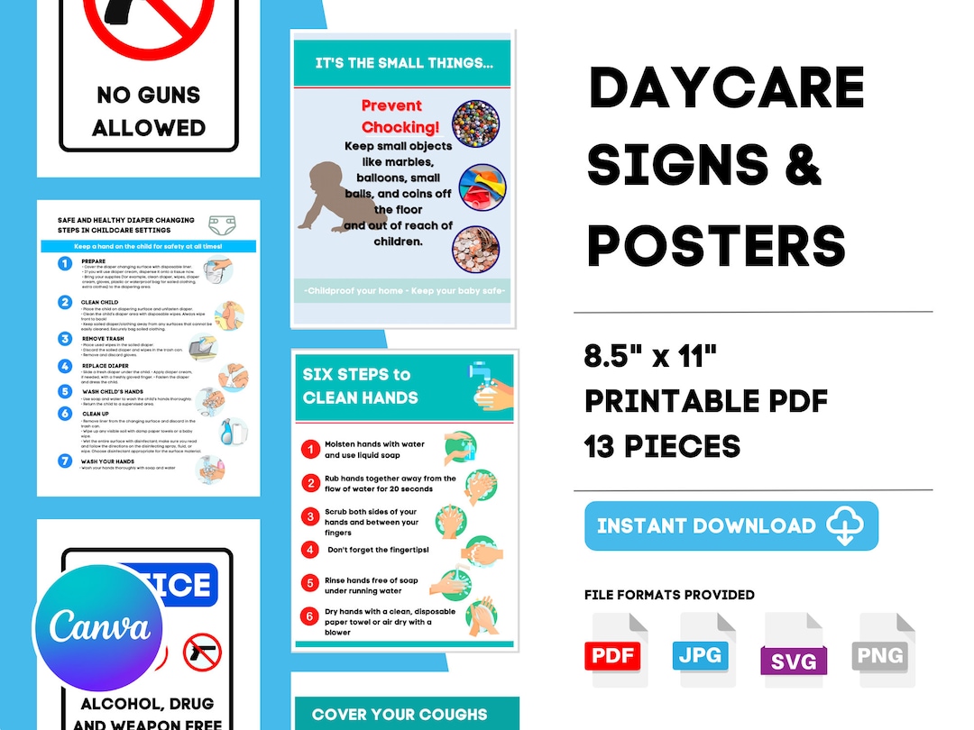 Safety Signs/posters and More for Home Daycare, Daycare Starter Pack 8. ...
