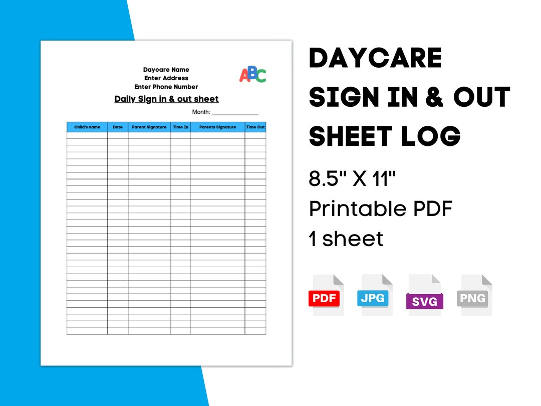 SIGN IN/OUT Log Daycare Printable Daily Sign in and Out - Etsy