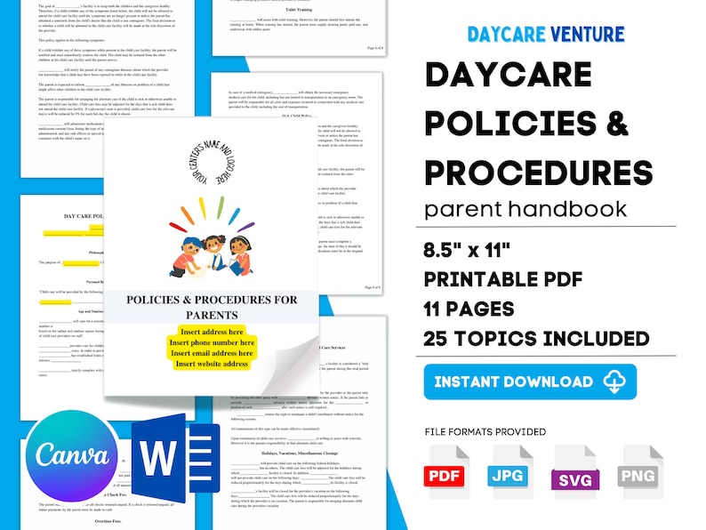 Complete Daycare Parent Handbook/ Childcare Printable Policies and ...