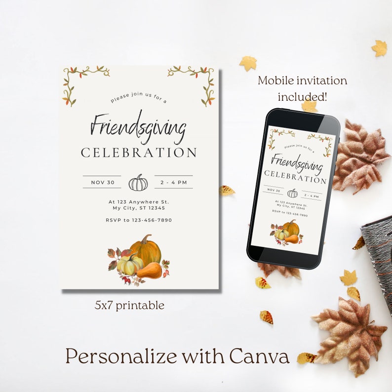 Editable Friendsgiving Printable 5x7 and Digital Invitation ...