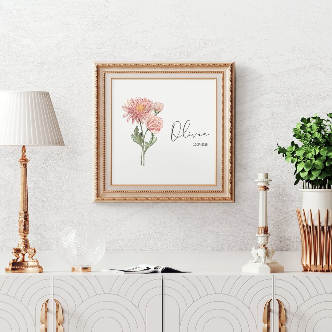 Birth Month Flower Wall Art Custom Birth Flower Bouquet Personalized ...