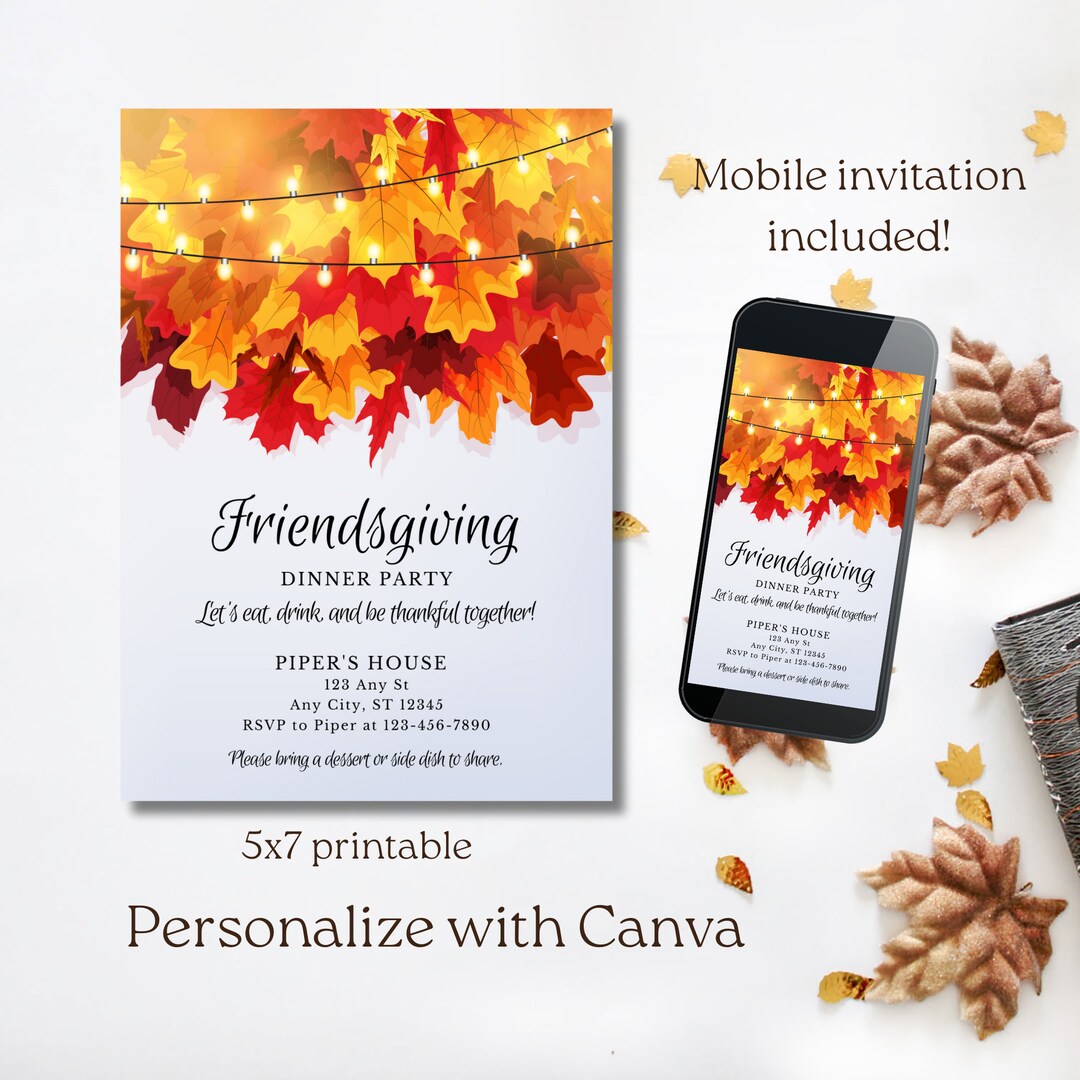 Editable Friendsgiving Invitation Thanksgiving Potluck Friendsgiving ...