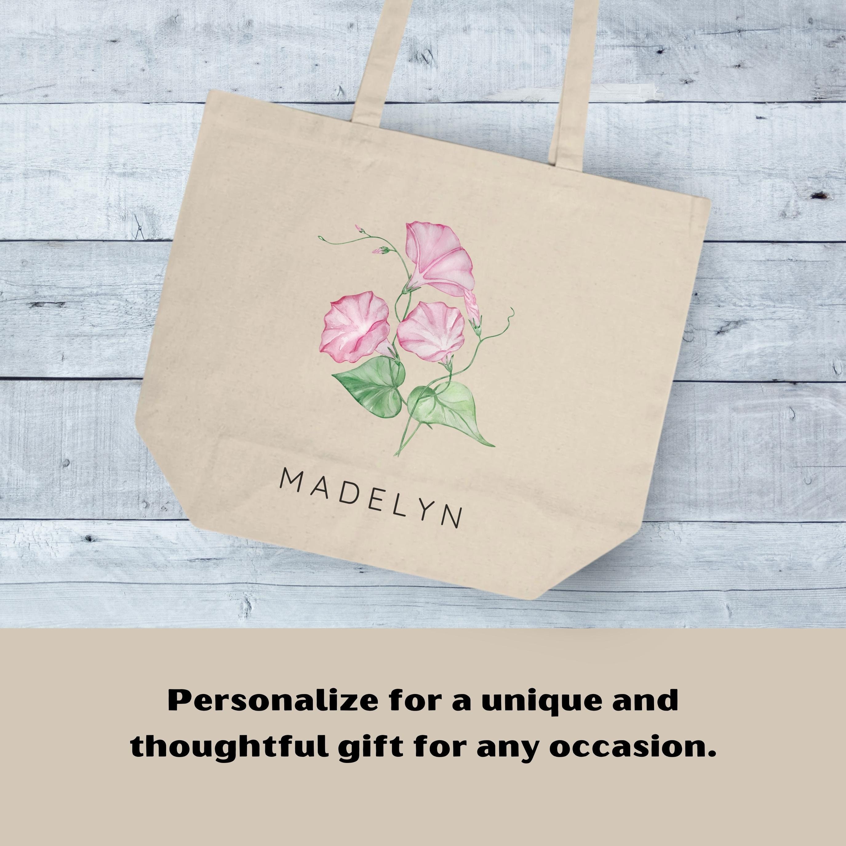 July Birth Flower Tote Bag Personalized Birth Month Flower Tote Cotton ...