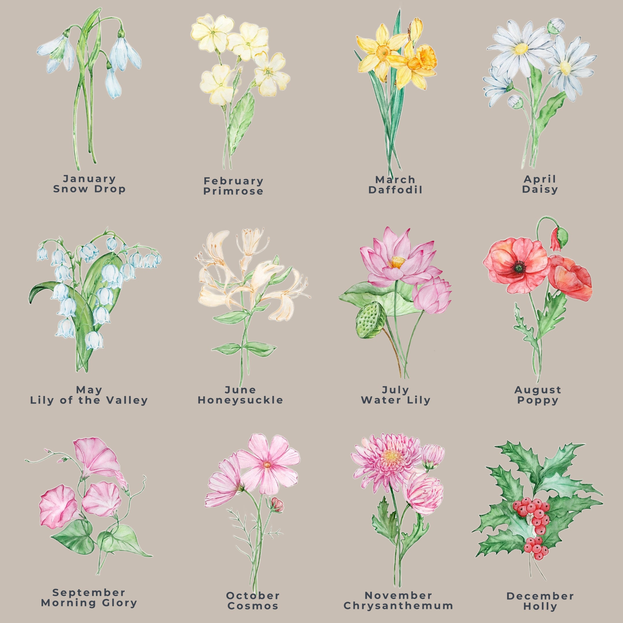 July Birth Flower Tote Bag Personalized Birth Month Flower Tote Cotton ...