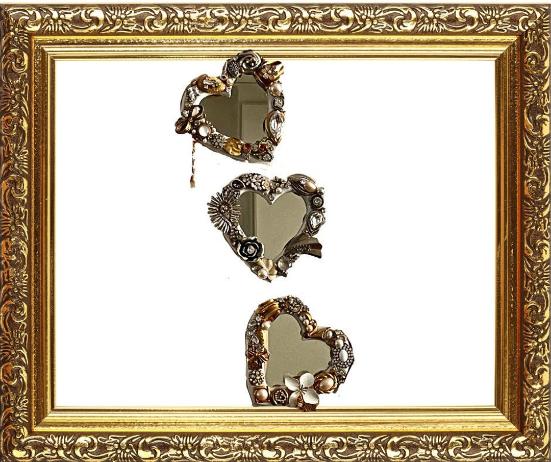 Three Dazzling Vintage Mini Heart Mirrors Wall Decor Wall - Etsy