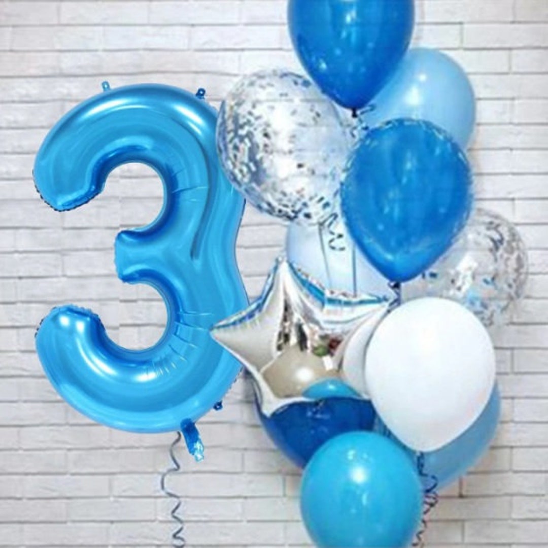 Blue Balloon Age 3 Bundle Set Birthday Party Decoration Confetti Boys ...
