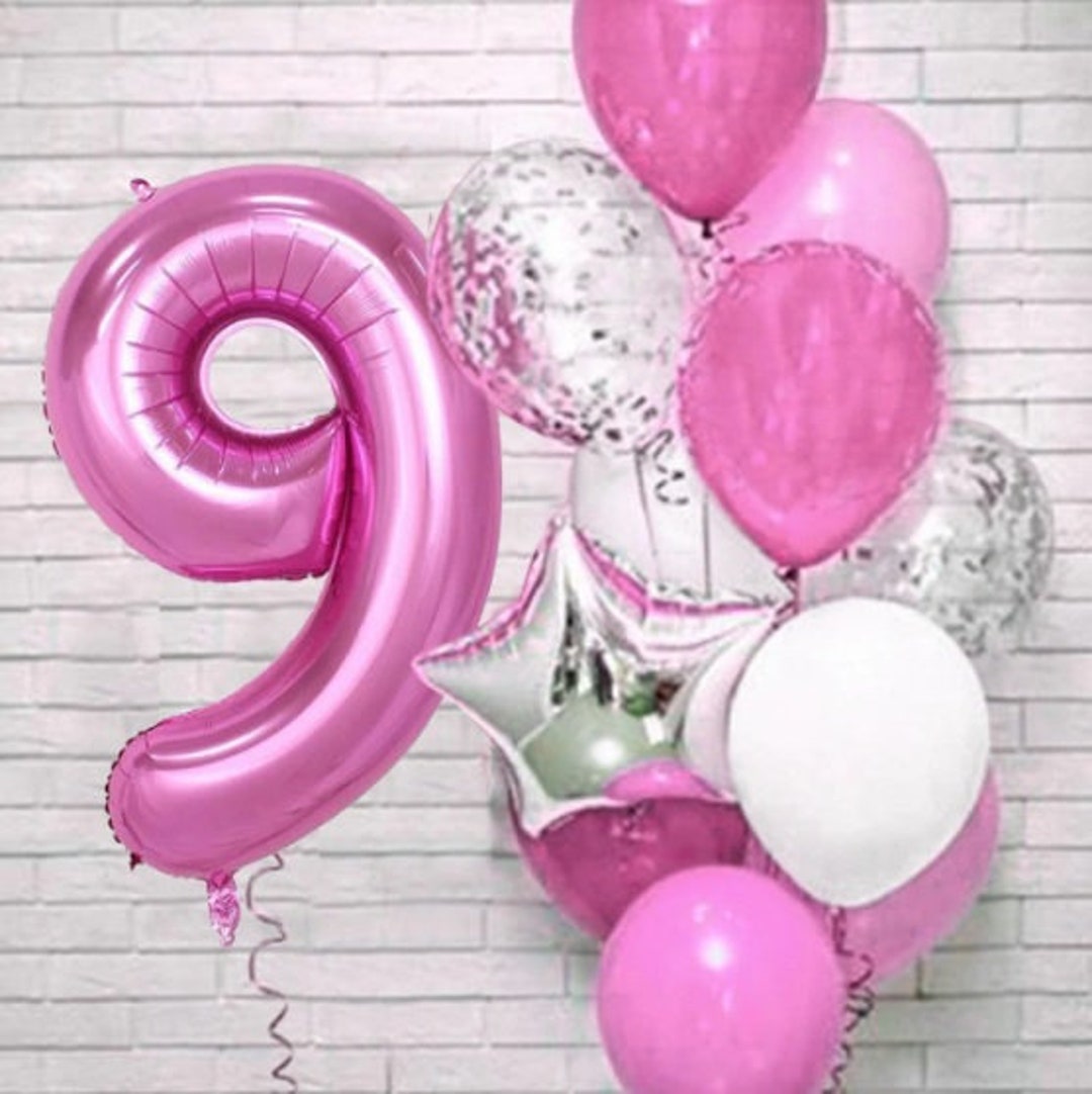 Pink Balloon Age 9 Bundle Set Birthday Party Decoration Confetti Girls ...