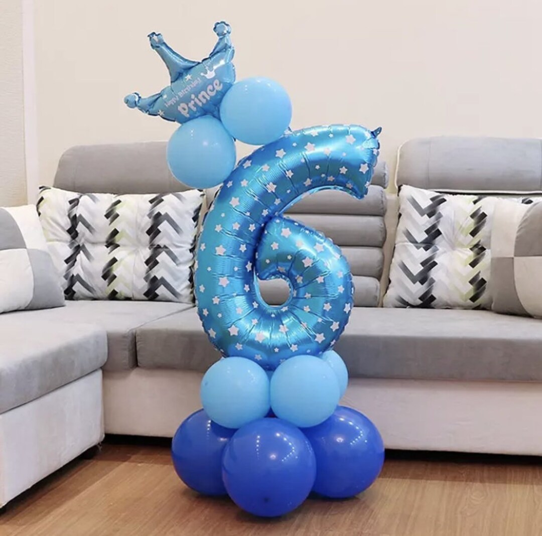 6th Birthday Boys Balloon Stand Blue 32 Boys Birthday Party Decorations ...