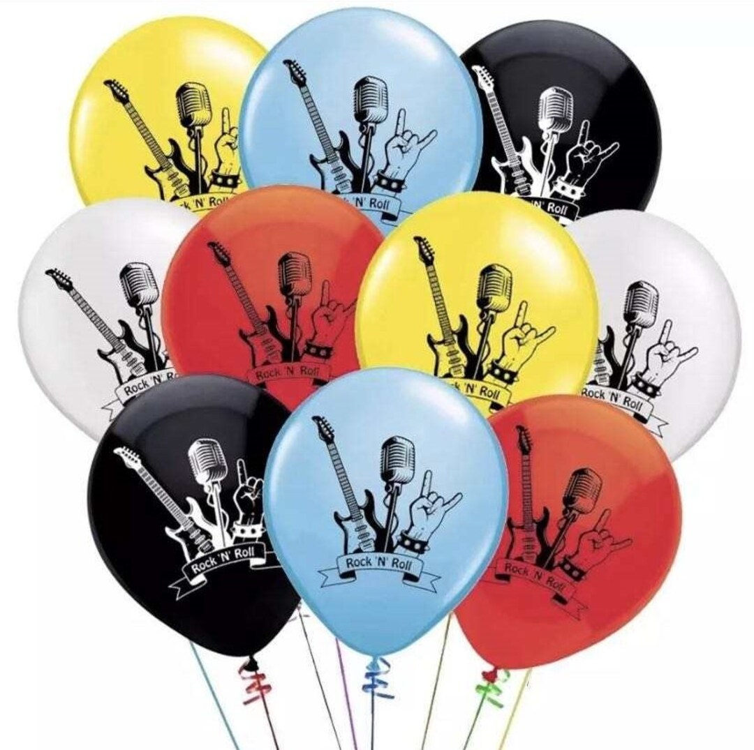 Rock & Roll X10 Latex Balloons Birthday Party Decoration Boys Girls ...