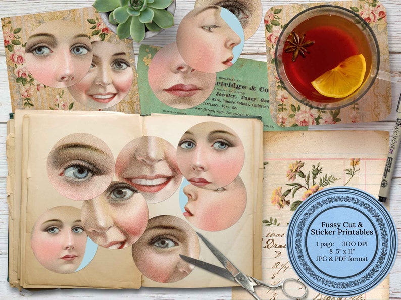 Victorian Face 2.5 Circle Printable Ephemera Sticker - Etsy