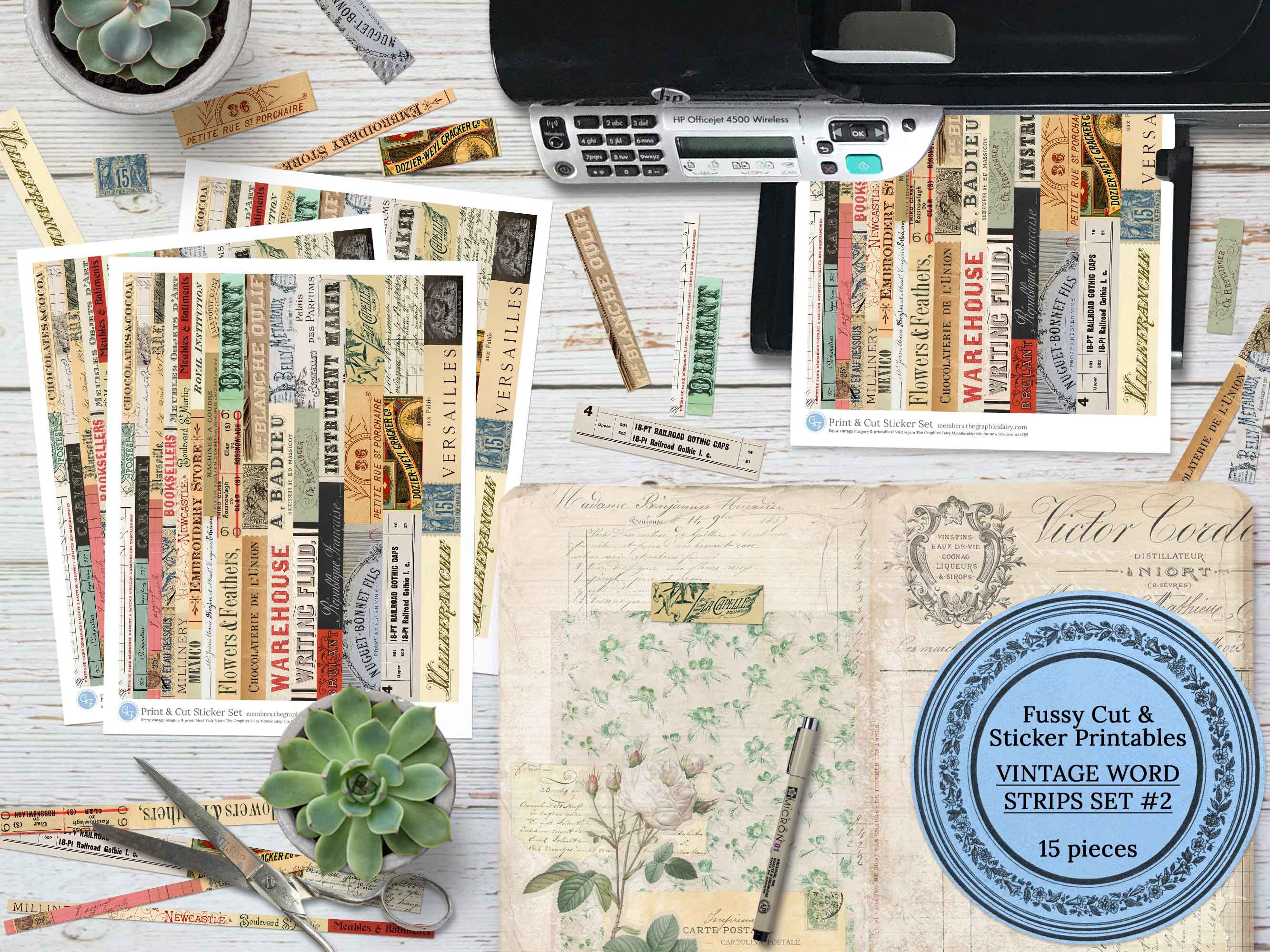 Ephemera Words & Text Strips Fussy Cut Sticker Printable Set 2 - Etsy
