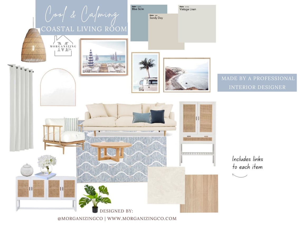 Coastal Living Room Design, Mood Board Template, Mood Board Design ...