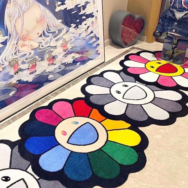 Smiley Face Flower Rug - Etsy