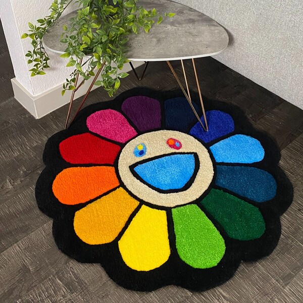 Smiley Face Flower Rug - Etsy