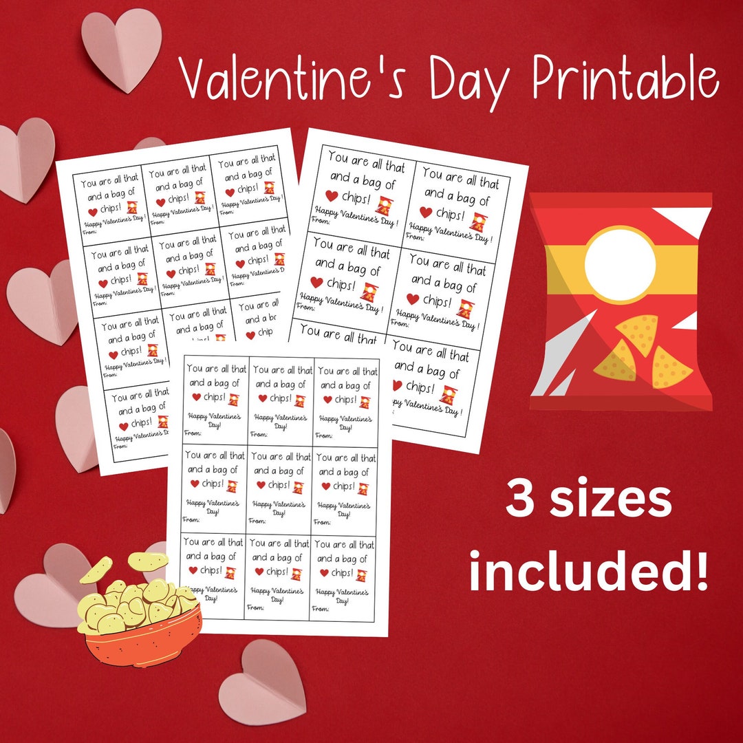 Valentine Day Printable, Chips Valentine's Day Card, Kids Classroom ...