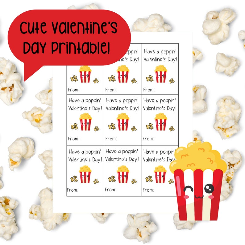 Popcorn Valentine, Valentine's Day Cards, Kids Classroom Valentine ...