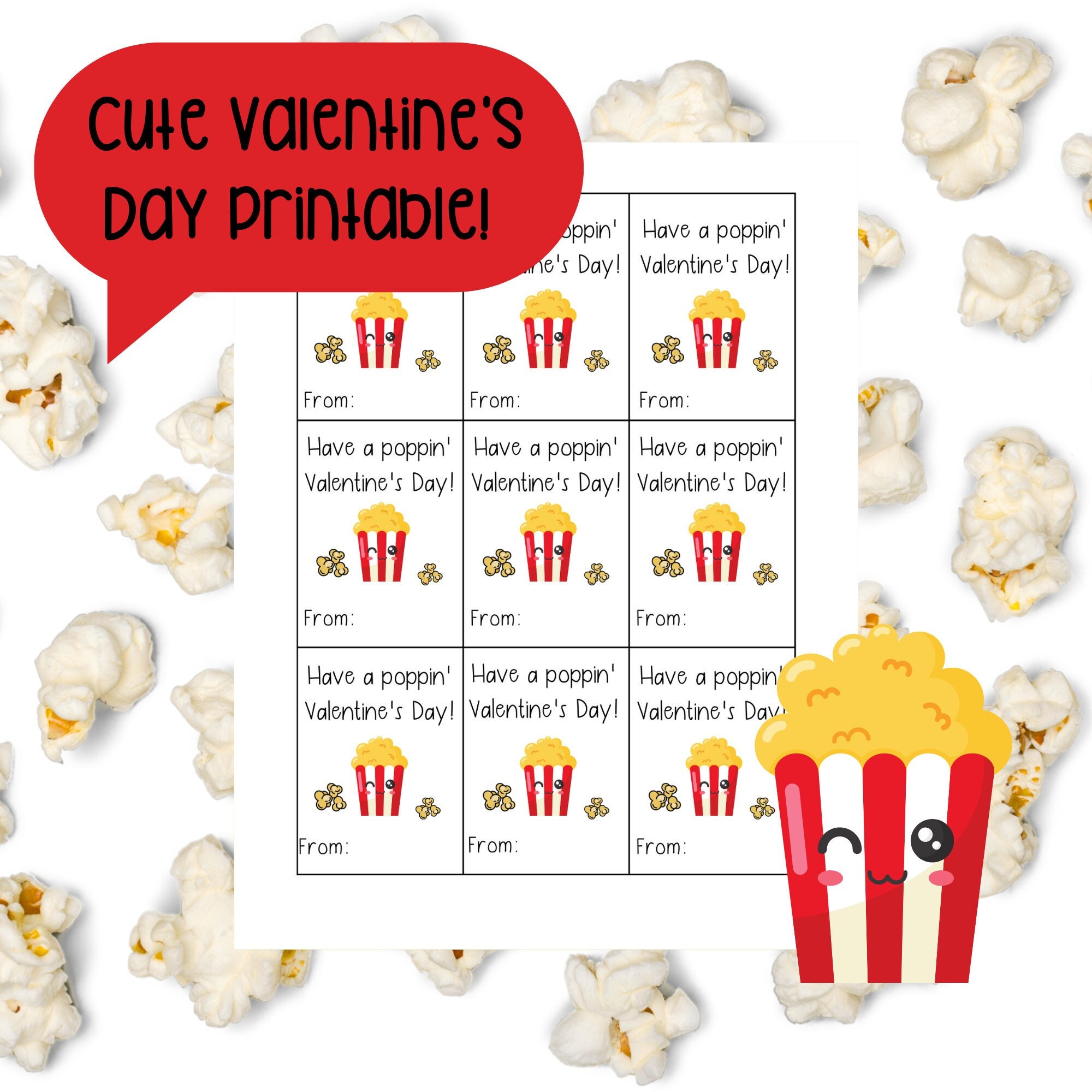 Popcorn Valentine, Valentine's Day Cards, Kids Classroom Valentine ...