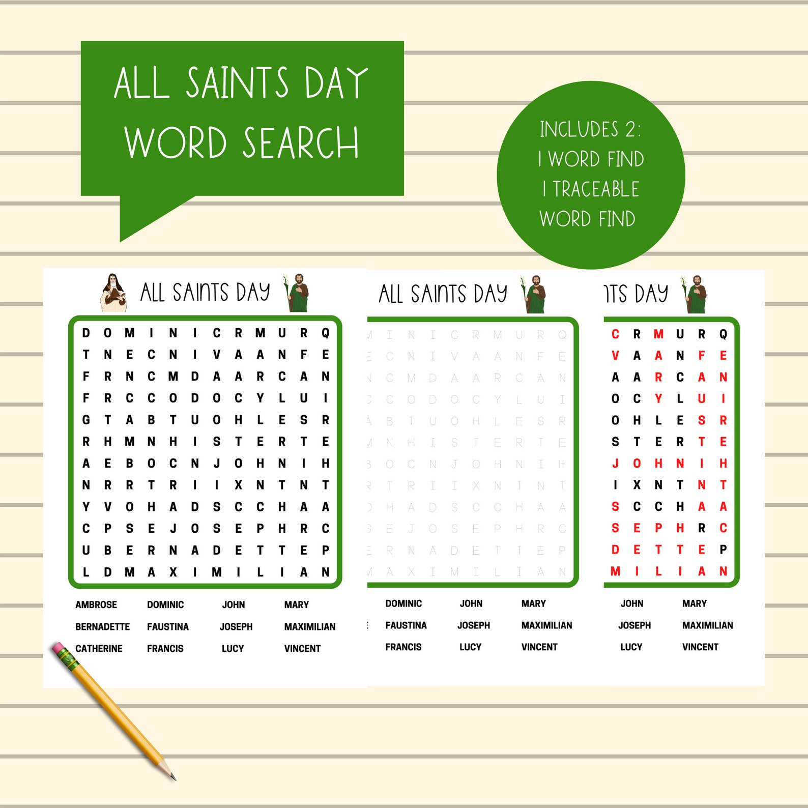 Two All Saints Day Word Searches. 1 Word Find and 1 Traceable - Etsy
