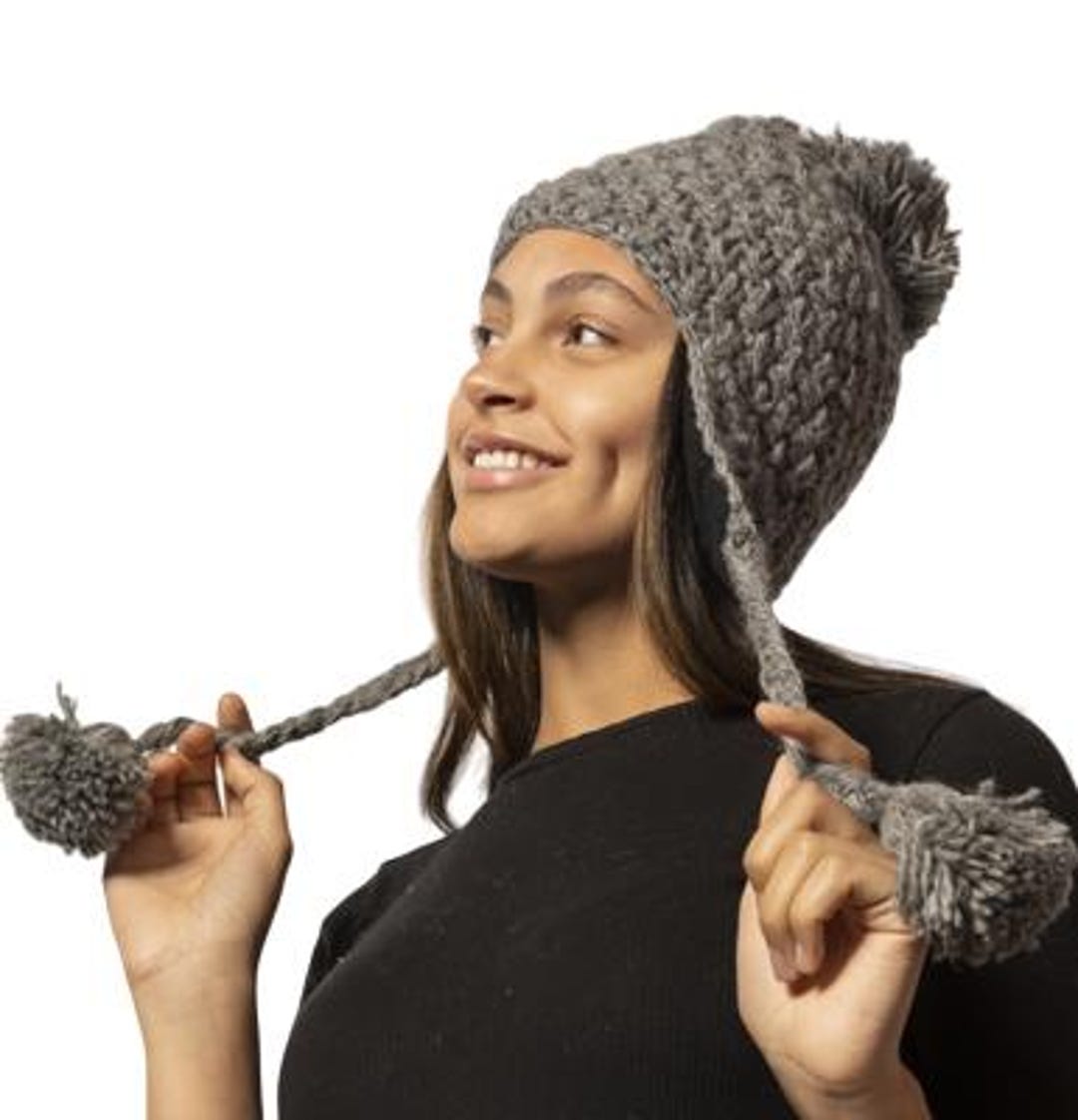 Silver Grey Wool Knit Hat * Winter Hat With Tassels and Ear Flaps ...