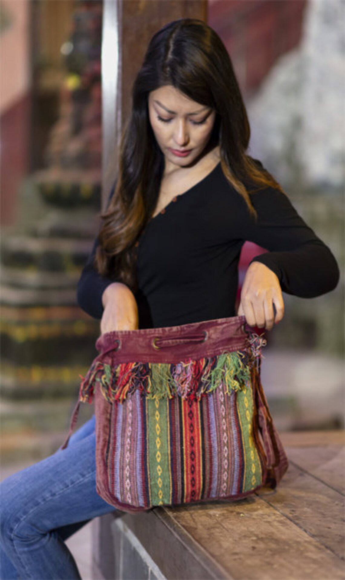 Bohemian Tibetan Drawstring Sling * Earth Divas * Fair Trade Handbag ...