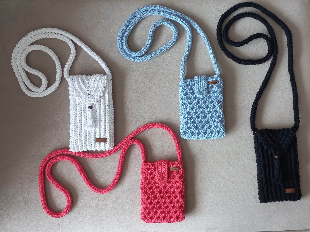 Mini Crochet Phone Bags Bundle/set of 4 Bags in 4 Colors/crochet Phone ...