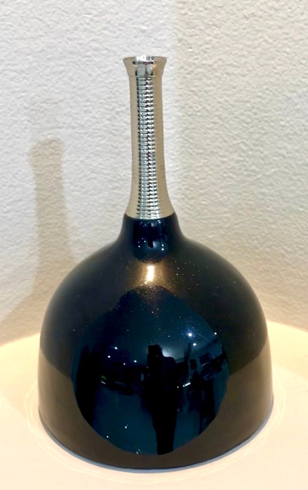 Mid Century Black Metallic Vase: Chrome Neck, Modern Centerpiece - Etsy