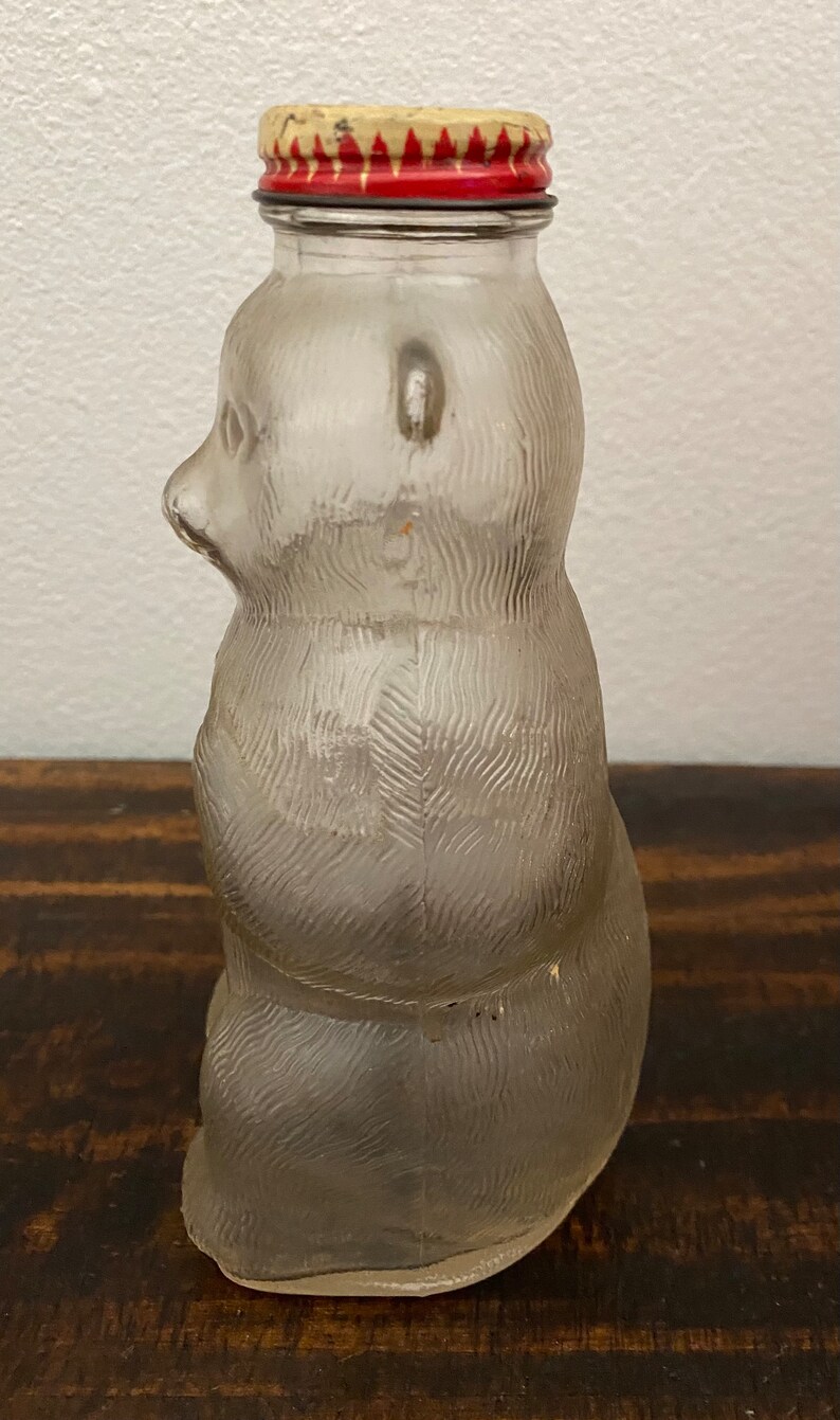 Antique 7 Tall Clear Glass Bear Bank Bottle By Snow Crest Beverages Salem Mass Etsy