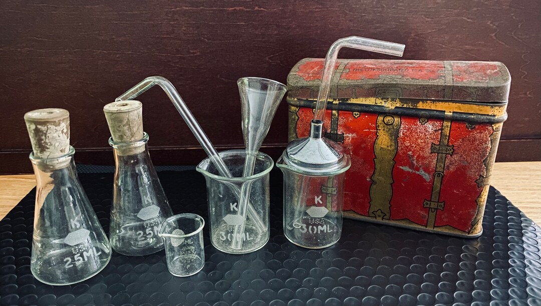 Vintage Glass Laboratory Set,1930’s, Erlenmeyer Flasks 25ML, 30ML ...