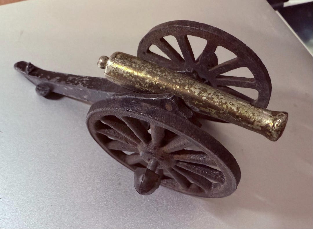 Vintage- Penn Craft -cast Iron Cannon - Moving Wheels -adjustable Mini ...