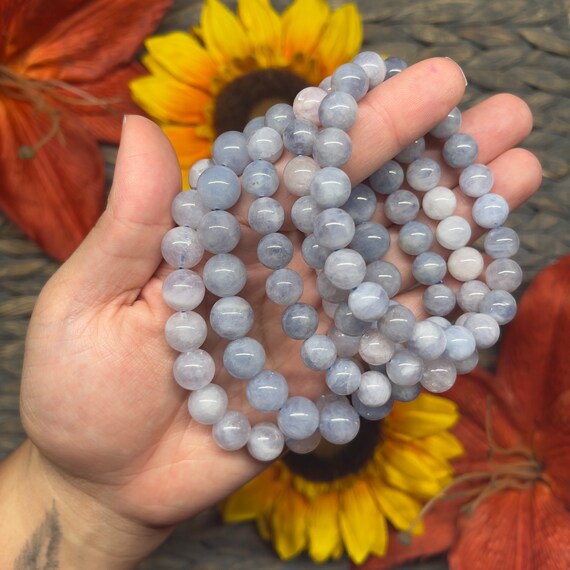 Periwinkle Rose Quartz Bracelet Blue Rose Quartz Brac… - Gem