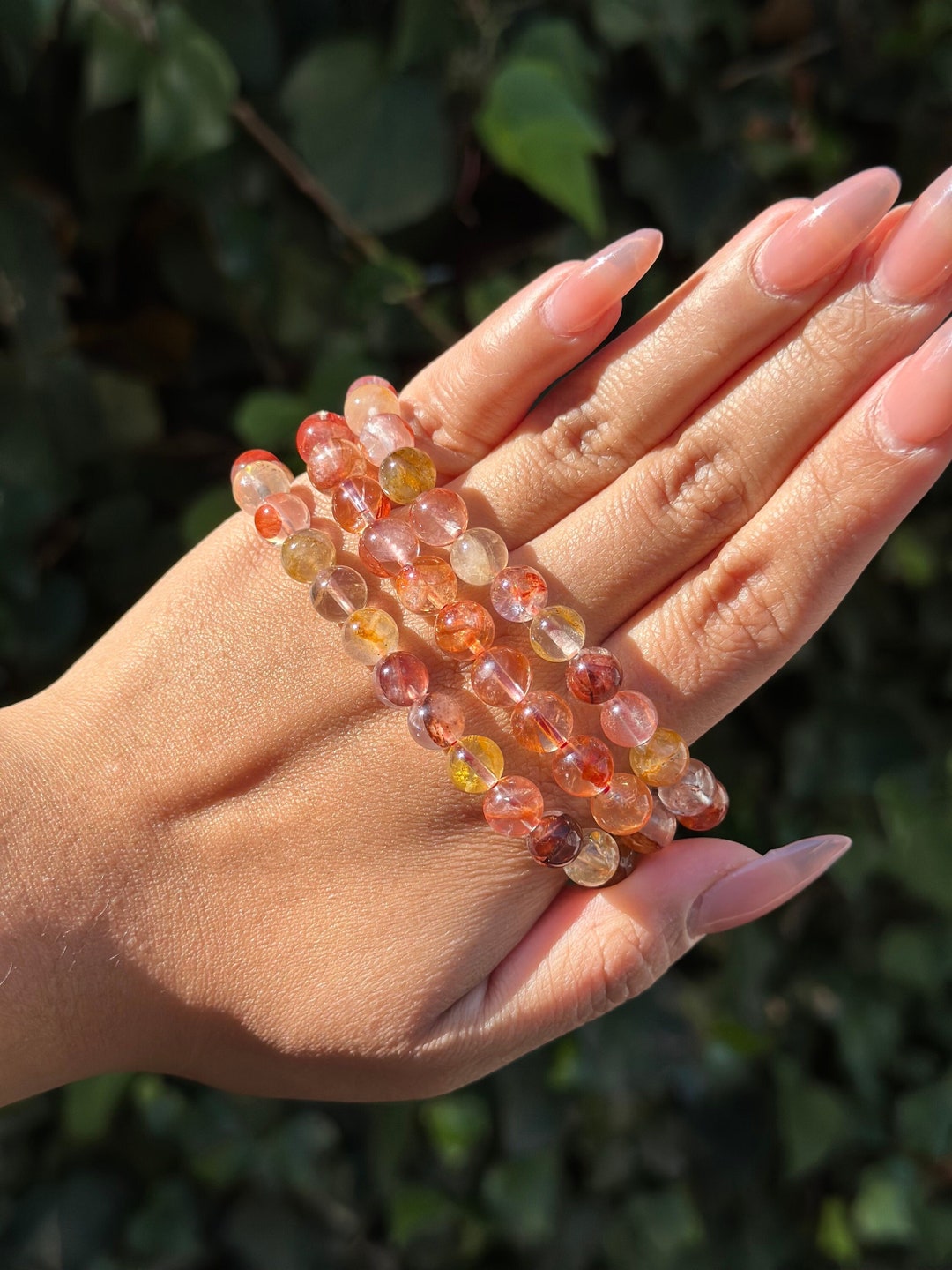 Fire Quartz With Golden Healer Her Bracelet Fire Quartz Beaded Bracelet ...