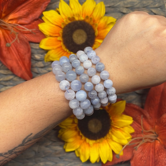 Periwinkle Rose Quartz Bracelet Blue Rose Quartz Brac… - Gem