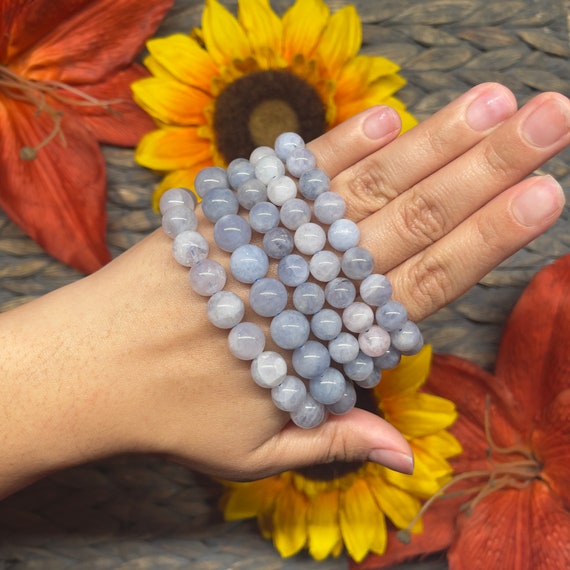 Periwinkle Rose Quartz Bracelet Blue Rose Quartz Brac… - Gem