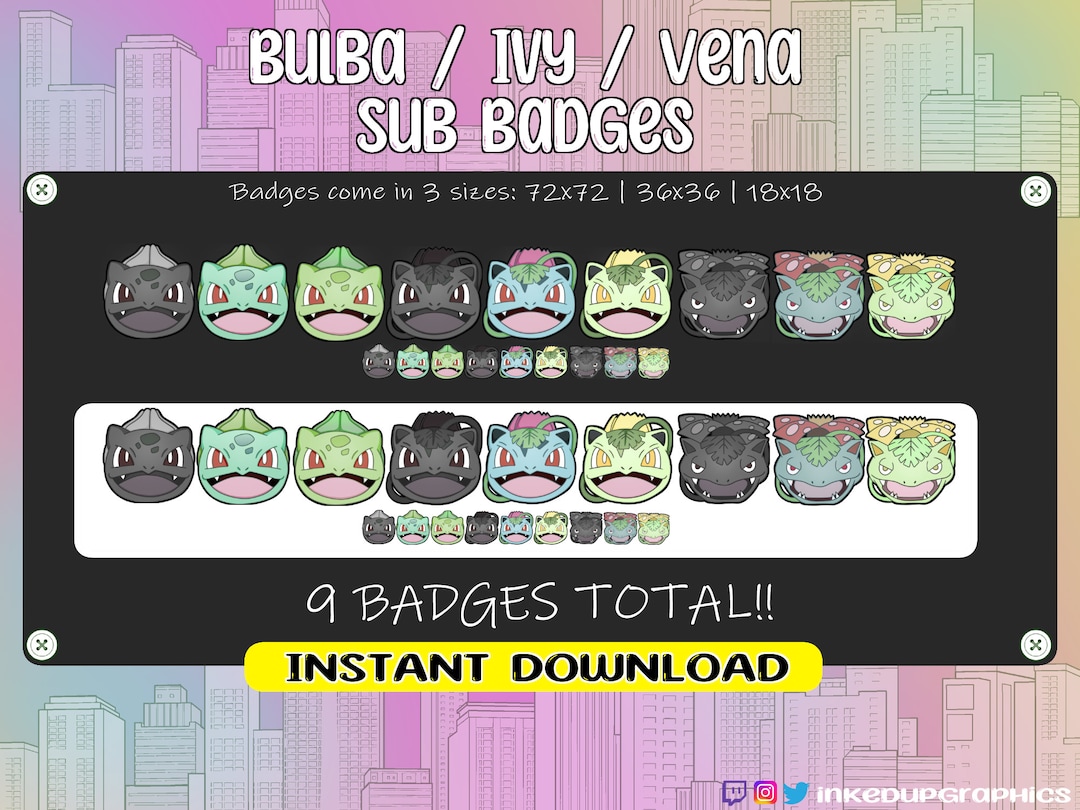 Bulba / Ivy / Vena Pokemon Sub Badges Twitch Streaming Discord Ready to ...