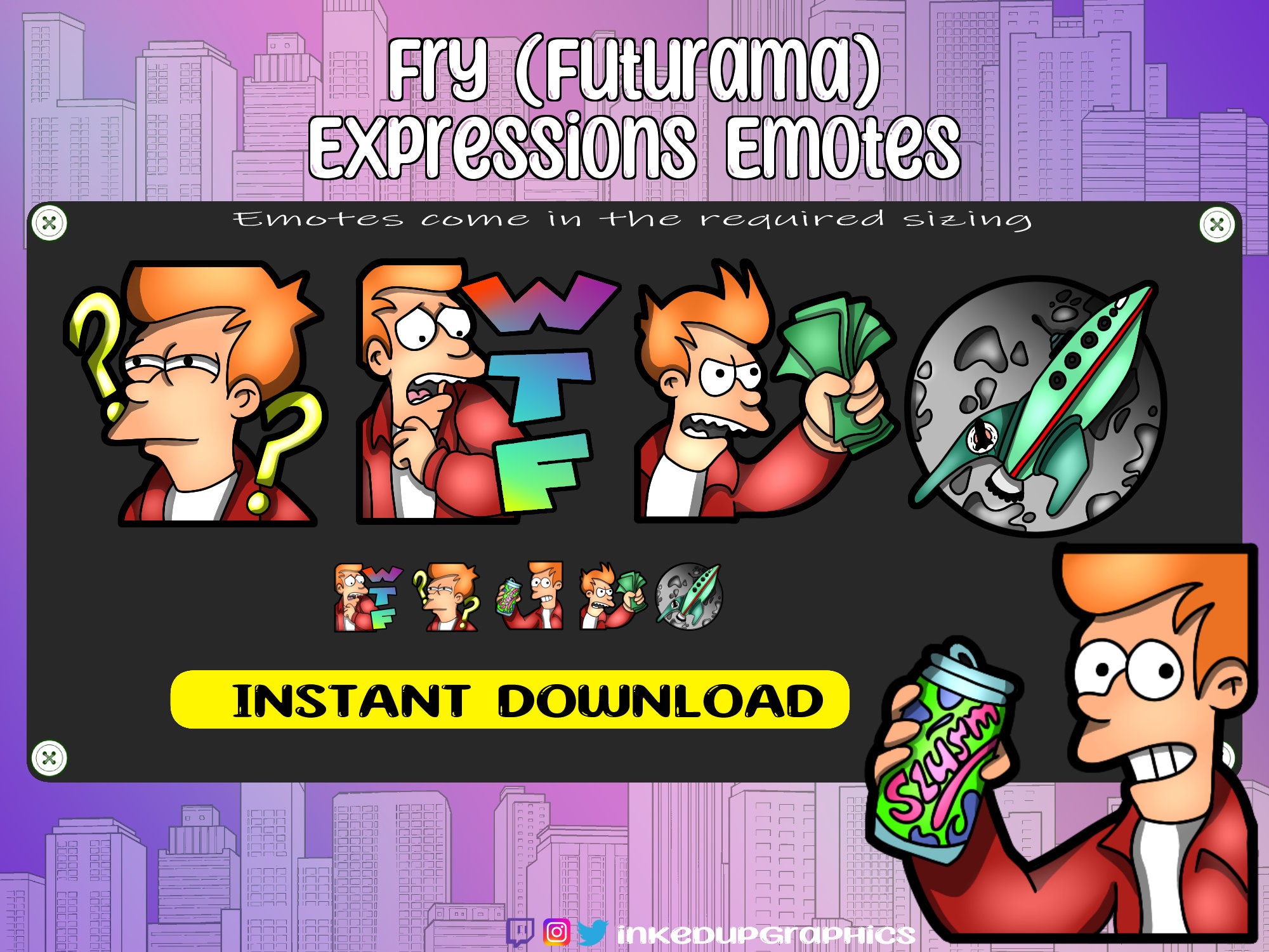 Fry Futurama Expressions Emotes Twitch Streaming Discord Ready to Use ...