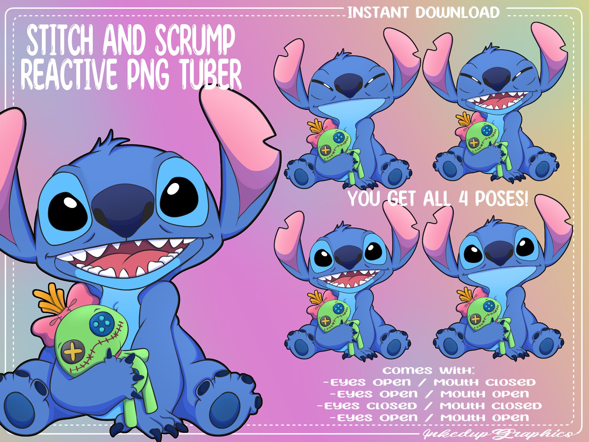 Stitch and Scrump 2D Reactive PNG Tuber Twitch Streaming Discord Ready ...
